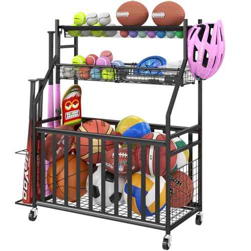 Garage Sports Equipment Organizer,Sports Ball Organizer with Wheels,Ba ...