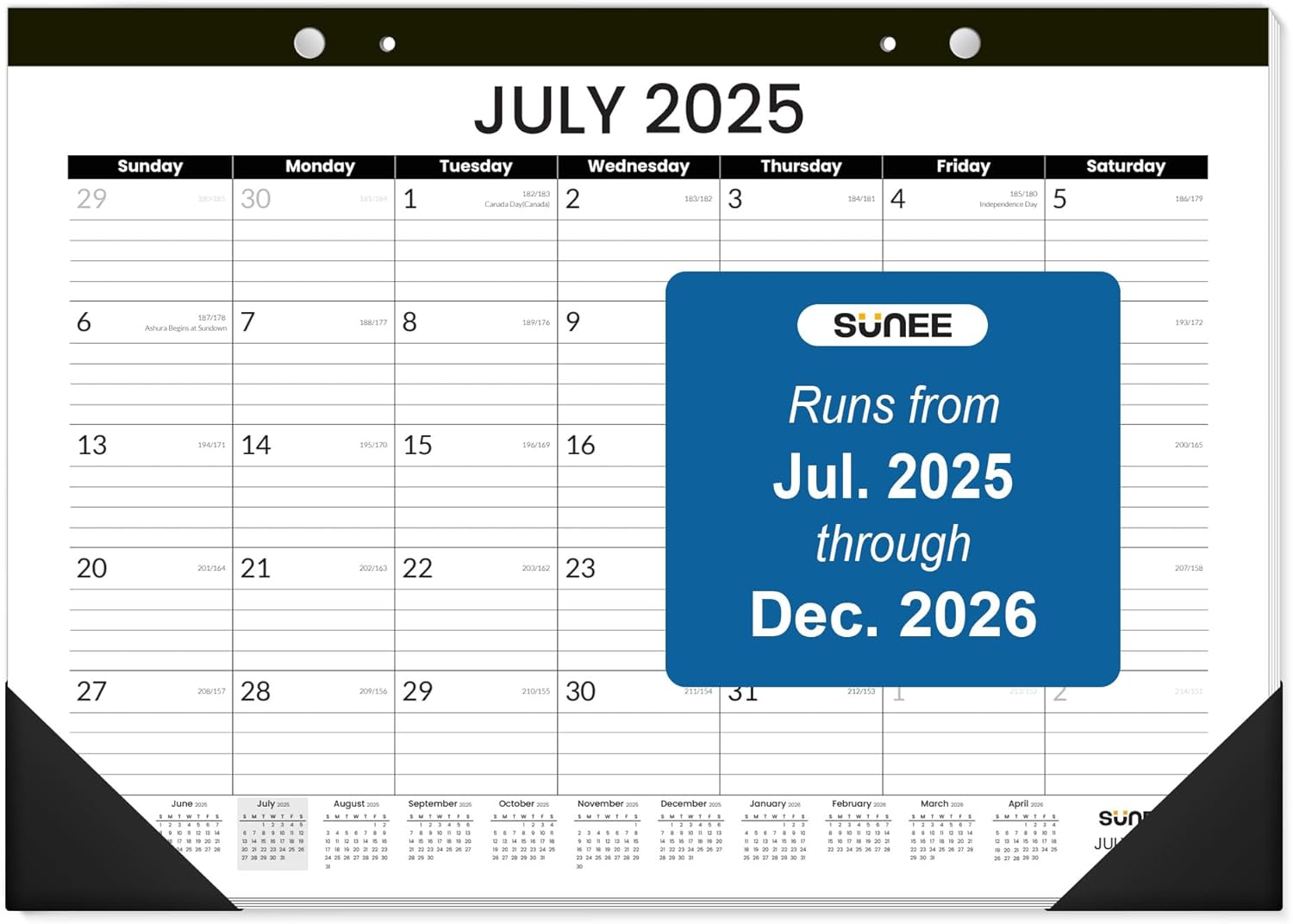 SUNEE Desk Calendar 2025-2026 17x12, 18 Months, JUL. 2025 - DEC. 2026 ...