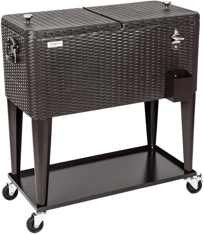 VINGLI 80 Quart Rolling Ice Chest on Wheels, Portable Patio Party Bar ...