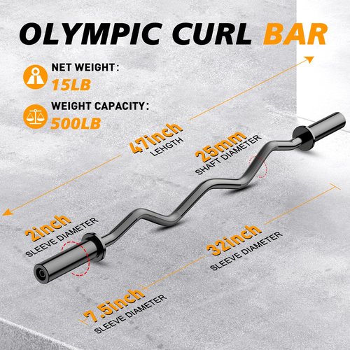 Olympic EZ Curl Barbell Bar 47", 2-Inch Curl Bar for Weight Lifting,Hi ...